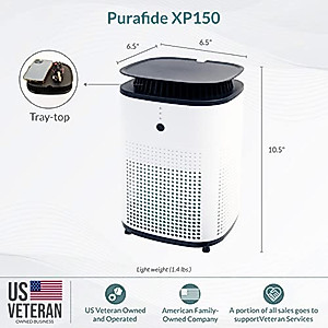 Purafide XP150 Veteran Owned, Tray-top, Countertop Air Purifier with 360-degree Air, 3 Stage Filtration for up to 460 Sq Ft. White, Pack of 1