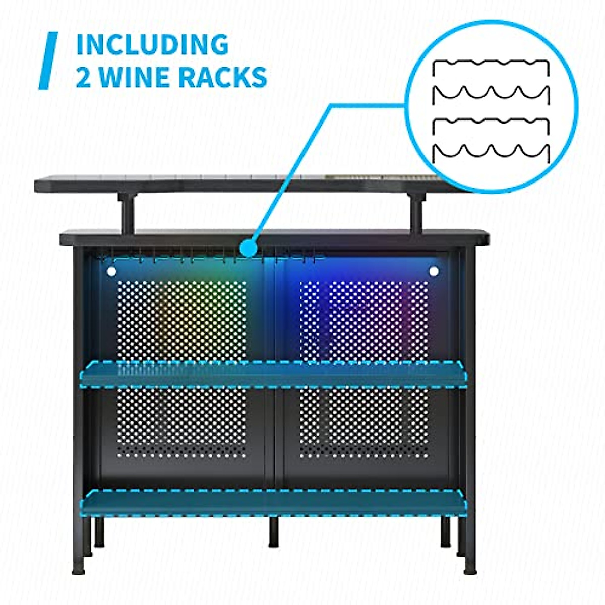 Mjkone Wine Bar Cabinet with LED Lights by Remote Control, Coffee Bar Cabinet for Liquor and Glasses, Home Bar Unit with Wine Rack, Mini Bars with Storage (Black)