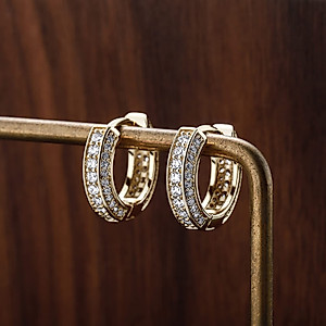 TOPGRILLZ Iced Out Hoop Earrings Cubic Zirconia Huggie Cartilage Cuff Hypoallergenic 14K Gold Plated Luxury Fashion Round Circle Earrings For Men Women-18Gold