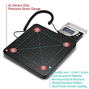 660 lb (300 kg) Digital Heavy Duty Postal Shipping Scale, Cast Aluminum Pan, Backlit LCD, AC Adapter, Multi Weight Unit, Capacity: Max 300 kg (660 lb), Min 0.5 kg (1.1 lb), Division 0.1 kg / 0.1 lb