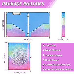 3 Ring Binder with Clipboard, Binder for Men and Women, Binder Dividers with Tabs，1 Inch Binder for School Supplies, Office Supplies, Portfolio Binder(Powder Blue Mandala)