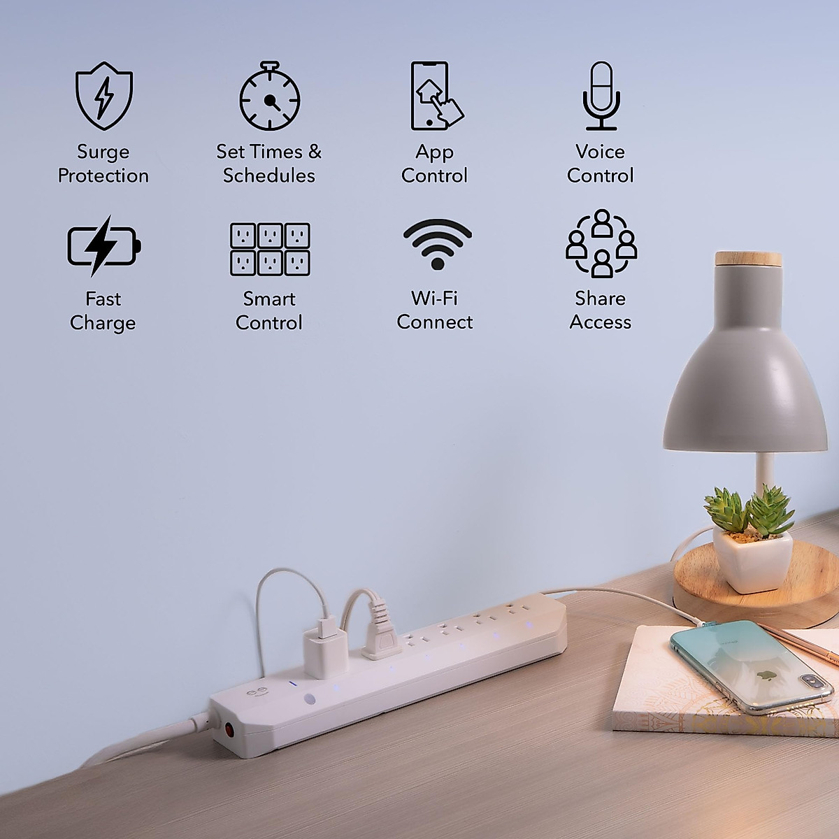 Geeni Surge 6-Outlet Smart Extension Cord, Surge Protector and Cord Extender, Works with Alexa, Google Assistant, Requires 2.4 GHz WiFi, 3 Feet