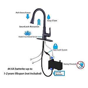 Touchless Kitchen Faucet with PullDown Sprayer,20 Single Kitchen Sink Faucets Black Pull Out Sprayer,High Arc Pulldown Single Handle for Motion Sensor,1handle 3 Hole Deck Mount,Black (Black)