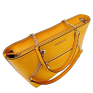 Michael Kors Jet Set Medium Leather Front Pocket Zip Chain Tote Bag (Honeycomb Yellow)