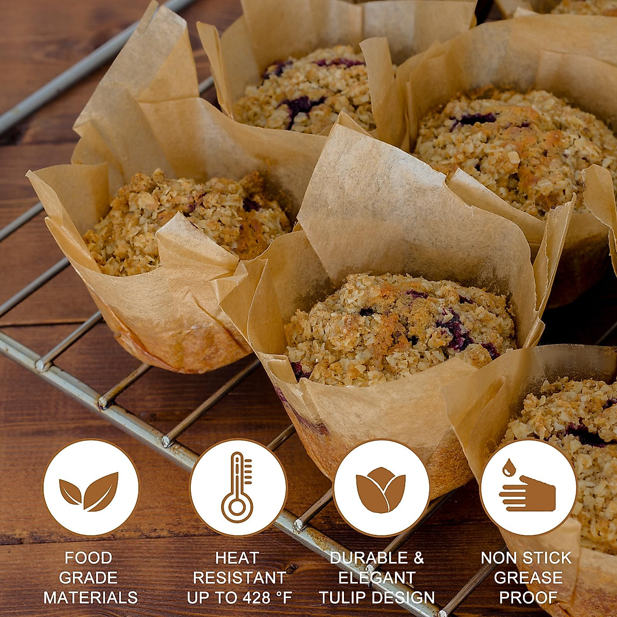 Neyimqr 120 Counts Natural Tulip Cupcake Liners for Baking Cups, Food Grade Parchment Paper Muffin Liners Holders, Standard Tulip Cupcake Liners, Greaseproof Cupcake Wrappers for Party, Christmas