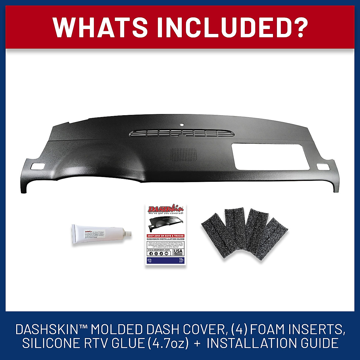 DashSkin Dash Cover Cap Compatible with 2007-2014 Tahoe Suburban Yukon Avalanche - Easy Cracked Dash Fix - w/Dash Speaker in Black (Single Glovebox Silverado/Sierra ONLY)