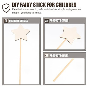 STOBOK Princess Fairy Wand Stick: 8PCS Unfinished Wooden DIY Crafts Star Magical Wand for Girls Art Show Cosplay Costume Party
