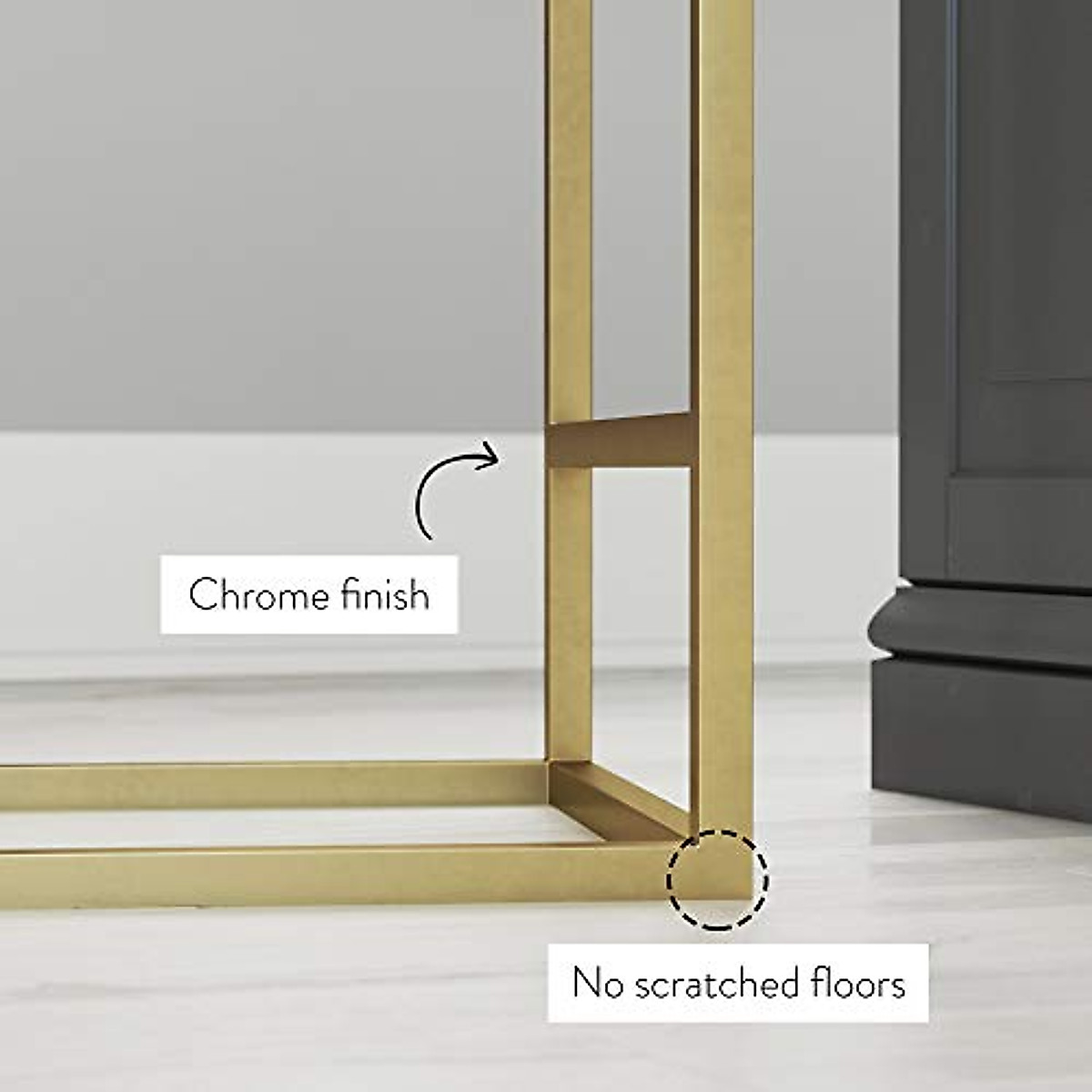 Nathan James Nelson Backless Pub-Height Kitchen Counter Bar Stool with Faux Leather Cushion and Metal Base, 24", Gray/Gold