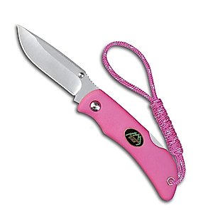 OUTDOOR EDGE MiniGrip - Mini Folding EDC Pocket Knife with 2.2" Stainless Steel Blade, Rubberized Nonslip TPR Handle and Lanyard Attachment (Pink)