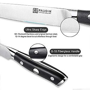 PAUDIN Chef Knife, 5 inch Professional Kitchen Utility Knife Forged of German Stainless Steel, Ultra Sharp Kitchen Knife with Triple Rivet G10 handle