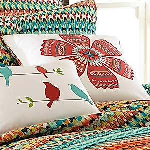 Levtex Home Homthreads Corona - Decorative Pillow (20x20in.) - Floral - Red Teal Blue Ivory - Feather Filled