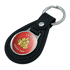 Black Leather I'm Nuts About You Love Funny Humor Keychain
