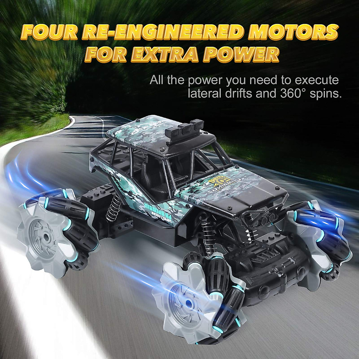 eirix Remote Control Car Off Road RC Drift Car Gift for Kids Adults Birthday Christmas 360° Flips High Speed Racing Stunt Toy Car Monster Truck RC Crawler Vehicle All Terrain (Green)