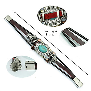 S SUSANN Leather Bracelets for Women Multilayer Bracelets for Women with Genuine Leather Layered Bracelets Boho/Bohemia Style Jewelry for Men and Woman, Turquoise