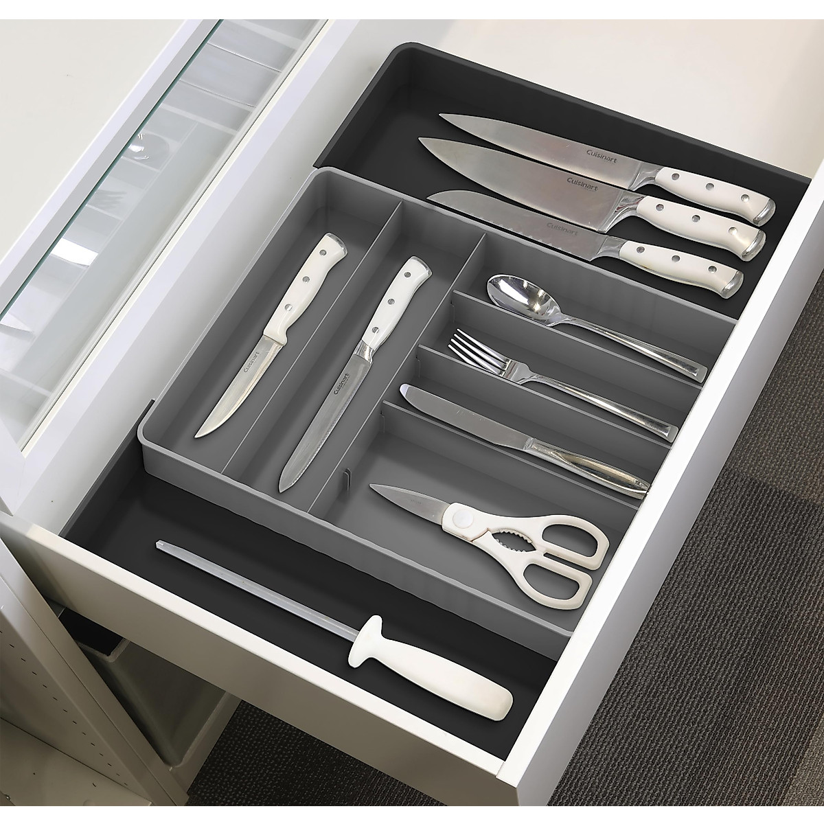 Simple Houseware Kitchen Drawer Flatware Organizer, Black/Gray