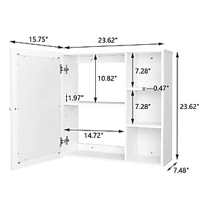 YEMELI Bathroom Cabinet Bathroom Wall Mirror Medicine Cabinet Bathroom Cabinet Wall Mounted Single Mirror Door White 24 x 7.5 x 24 Inch