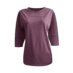Dailiup Women's Casual 3/4 Sleeve T-Shirts Loose Round Neck Cute Tunic Tops Basic Tees Blouses Wine Red