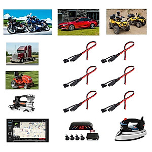 SAE Connector DC Power Extension Cable 16 AWG Automotive Battery Quick Disconnect Pigtail Wire Harness with Dust Cap (6 Pcs 1.2 Foot)