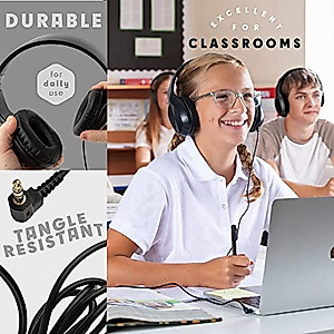 Classroom Headphones-Bulk 10-Pack, Student On Ear Comfy Swivel Earphones for Library, School, Airplane, Kids-for Online Learning and Travel, HQ Stereo Sound 3.5mm Jack (Black)