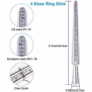 Ring Sizer Measuring Tool, Aluminum Ring Mandrel, 27 Pcs Premium Metal Ring Measurement Tool, Mens Womens Finger Gauge, 4 Sizes Ring Stick, 4 Pcs Polishing Cloth, US Ring Sizing Kit, by UUBAAR