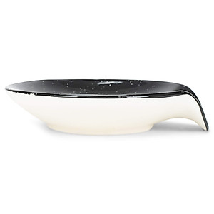 DEMDACO Good Food Good Mood 4.5 x 4 Glossy Speckled Black and White Ceramic Stoneware Kitchen Spoon Rest