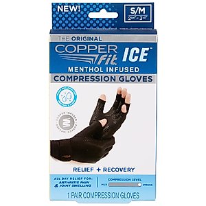 Copper Fit ICE Compression Gloves Infused with Menthol, Black, Small/Medium