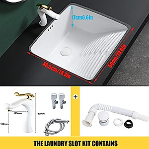 YUEGOO Ceramic Bathroom Laundry Sink Under Counter Bowl Laundry Tub with Faucet Rectangle Home/White/50 * 46.5 * 17Cm