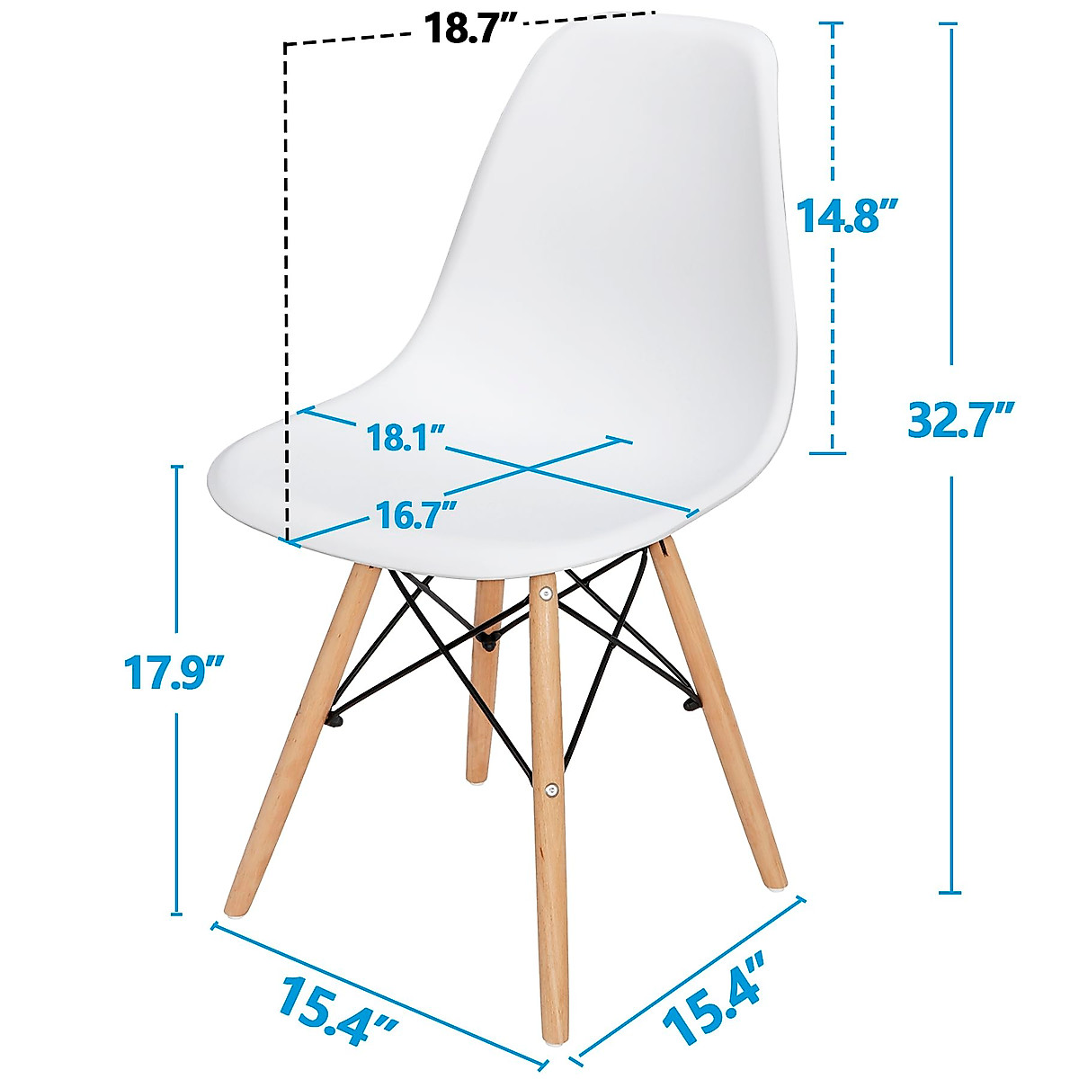 ZENY Modern Dining Chair Set of 4, Mid Century Modern DSW Chair, Side Chairs with Wooden Legs, Shell Lounge Plastic Chair for Kitchen, Dining, Bedroom, Living Room
