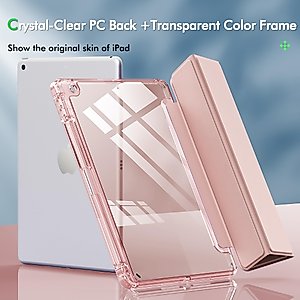 INFILAND Case Compatible with iPad 9th /8th /7th Generation Case(2021/2020/2019),【Ultra-Clear Back & PU Leather Cover】【6 FT Drop Protection】 iPad 10.2 Inch with iPencil Holder-Clear Silver