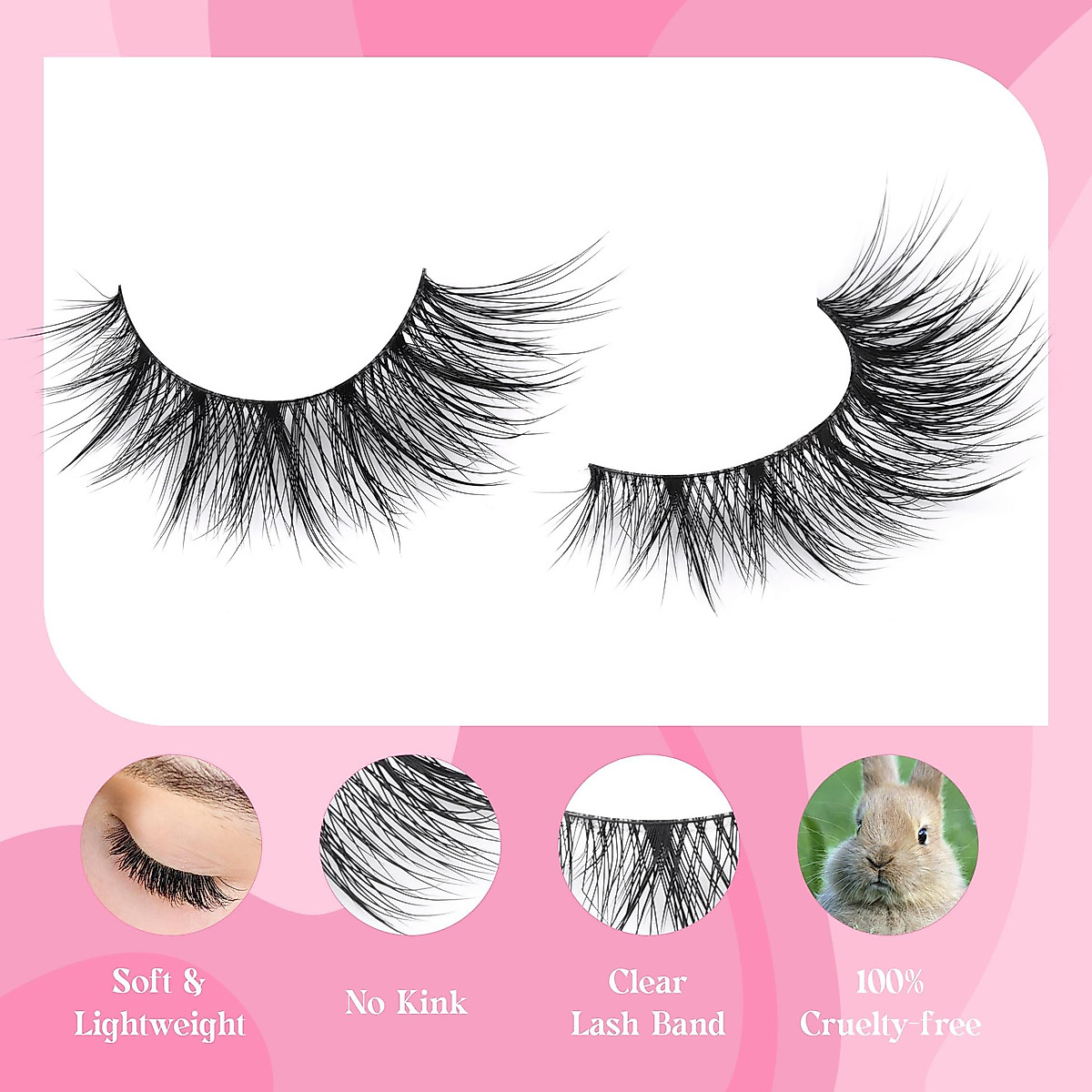 Newcally False Lashes, 9 Pairs Cat Eye False Eyelashes, Wispy Eyelashes, Faux Mink False Eyelashes, 3D Volume Lashes Strips, Handmade Cotton Thin Lash Band, Vegan, Cruelty Free