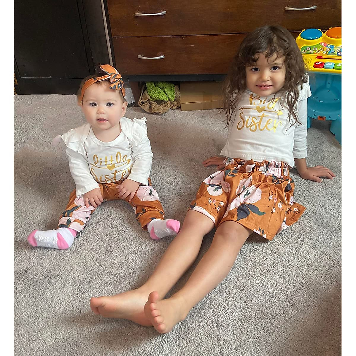 BIRTHDAY SHARK Big Sister Little Sister Matching Outfits Matching Outfits for Girls Little Sister Outfit (Yellow-Little Sister,0-3 Months)