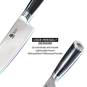 KYOKU 5-Knife Set with Block, 8” Chef Knife + 8” Bread Knife + 6.5” Boning Knife + 5” Utility Knife + 3.5” Paring Knife – Premium Japanese Steel Cutlery Kitchen Knives Set with Wooden Block