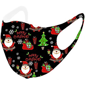 5PCS Black Face Mask Covers with Elastic Ear Loop Cover Full Face Anti-Dust, Unisex, Washable, Breathable, and Reusable (Adults Christmas)