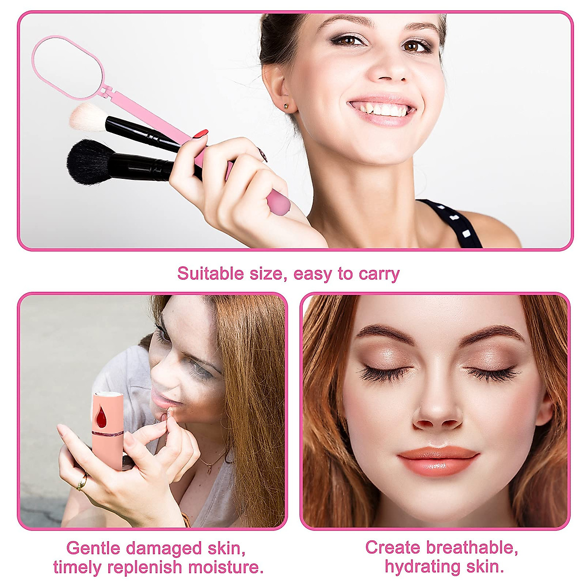 Nano Mist Sprayer Mini Portable Nano Facial Mister Usb Rechargeable Face Mist Steamer with 270 Degree Rotation Lash Mirror & 20ml Visual Water Tank for Makeup Skin Care(Pink)