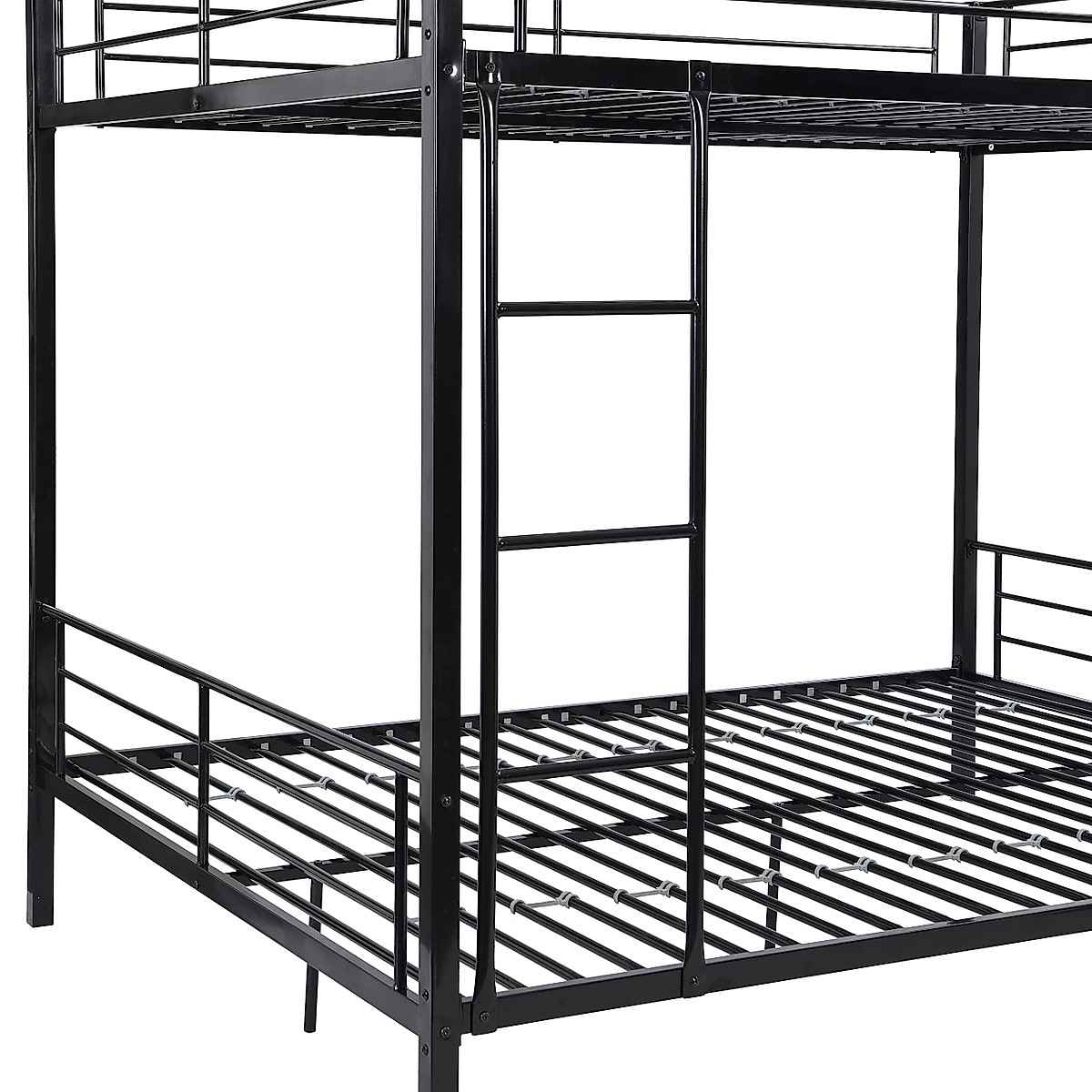 HBRR Twin Over Full Metal Bunk Beds with Ladders & Full Length Guardrail, Low Bunkbeds for Kids, Teens & Adults, Heavy Duty Metal Slats, No Box Spring Needed, Black