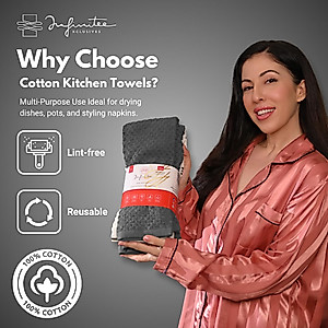 Infinitee Xclusives Premium Kitchen Towels – Pack of 6, 100% Cotton 15 x 25 Inches Absorbent Dish Towels - 425 GSM Tea Towel, Terry Kitchen Dishcloth Towels- Grey Dish Cloth for Household Cleaning