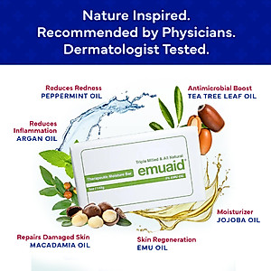 emuaid Therapeutic Moisture Bar, Cleansing Face and Body Bar Soap, Soothes and Repairs Dry, Damaged Skin with 5% Emu Oil, Tea Tree Oil, Argan Oil, Macadamia, & Jojoba, For All Skin Types, 5oz, 1 Pack