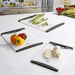 Goodful Cutting Board (3 Piece Set)- Non-Slip Edges, Easy Grip Handles, Made without BPA, Non-Porous, Dishwasher Safe, Multiple Sizes, Charcoal Gray