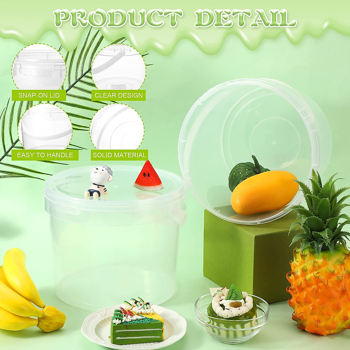 Didaey 8 Pcs 1.3 Gallons Round Ice Cream Bucket Clear Plastic Bucket with Lid and Handle Ice Cream Tub Freezer Food Storage Ice Cream Containers Pail with Lid for Summer Jelly Cold Drink Juice