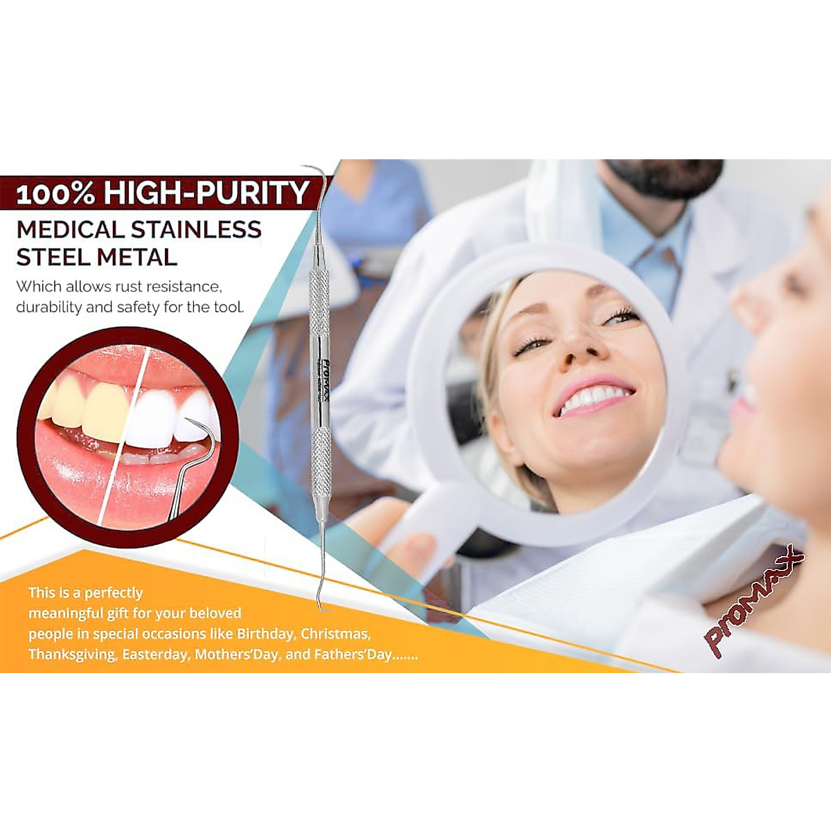 Professional Dental Tartar Scraper Tool - Double Ended Tartar Remover for Teeth, Dental Pick, Plaque Remover, Tooth Scraper - Added Tooth Cleaning at Home - 100% Surgical Stainless Steel-45-10127 (2)