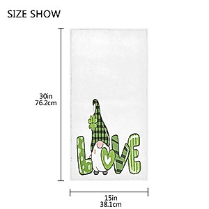 St.Patrick's Green Buffalo Plaid Gnomes Soft Hand Towels 30x15,Decorative Shamrock Love Letters Fingertip Kitchen Dish Towels Washcloth for Bathroom, Hotel, Gym and Spa