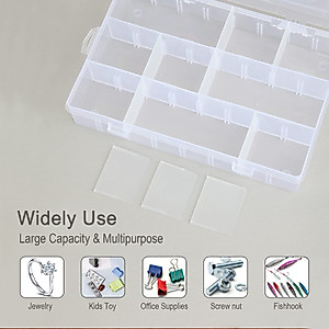 FICJEAD 2Pack 12 Grids Craft Organizers and Storage Bead Organizer Tackle Box Organizer with Adjustable Divider, Plastic, Clear