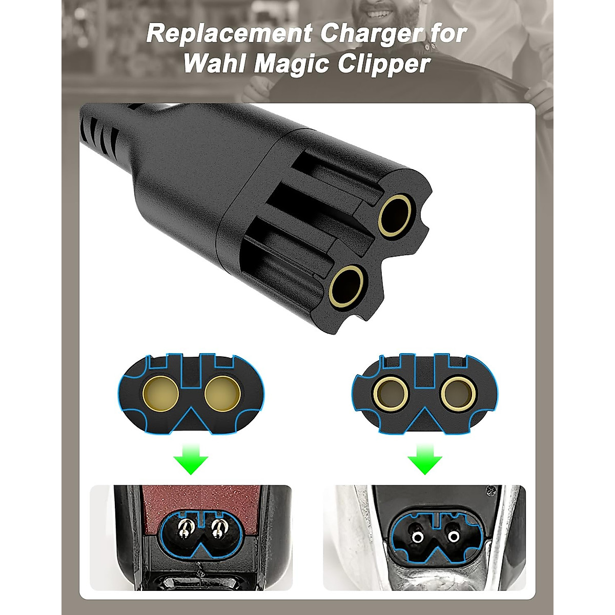 Replacement for Wahl Magic Clipper Cordless Charger Cord, 4V Clip Charger Compatible with Wahl 8164/8591/ 8148/8504, 5-Star Magic Clip Cordless Trimmer, 1919 100 Year Hair Clipper