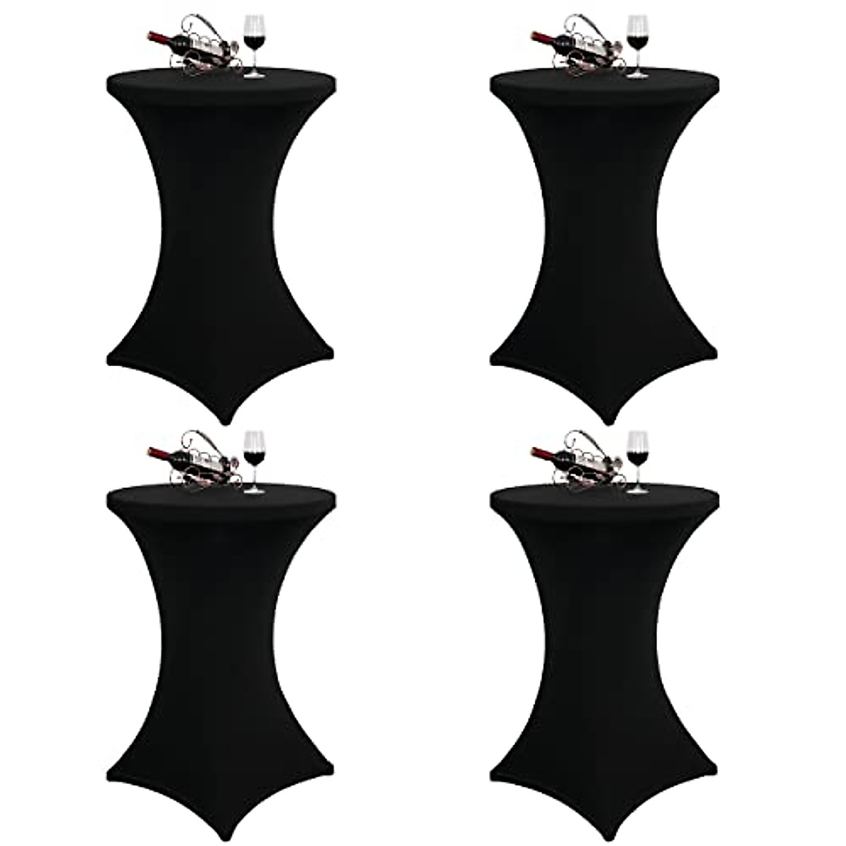 Zdada Black Spandex Cocktail Table Covers - 32"X43" Cocktail Table Tablecloth 4 Pack Cocktail Table Spandex Covers for Wedding and Party（Includes 4 Pack Red Satin Belts）