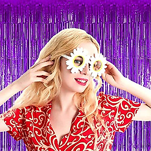 HalloweenDecorate 4 Pack Purple Foil Fringe Curtain Backdrop, 3.28Ft x 8.2Ft Metallic Tinsel Foil Fringe Streamer for Party, Photo Booth Props, Birthday, 2022 Graduation Decoration Party Supplies