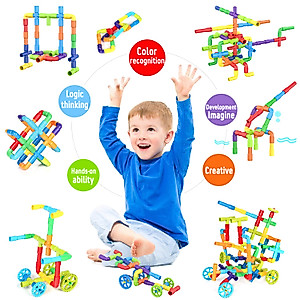 WishaLife 250 Pieces STEM Building Blocks Set, Kids Tube Locks Construction Set with Storage Box, Preschool Educational Learning Pipe Toy Gift for Toddler Aged 3+