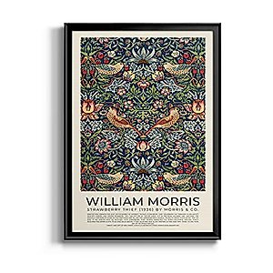 William Morris Wall Art Collection Décor Strawberry Thief (1936) Premium Framed Modern Art Print Artwork - Ready to Hang for Home and Office