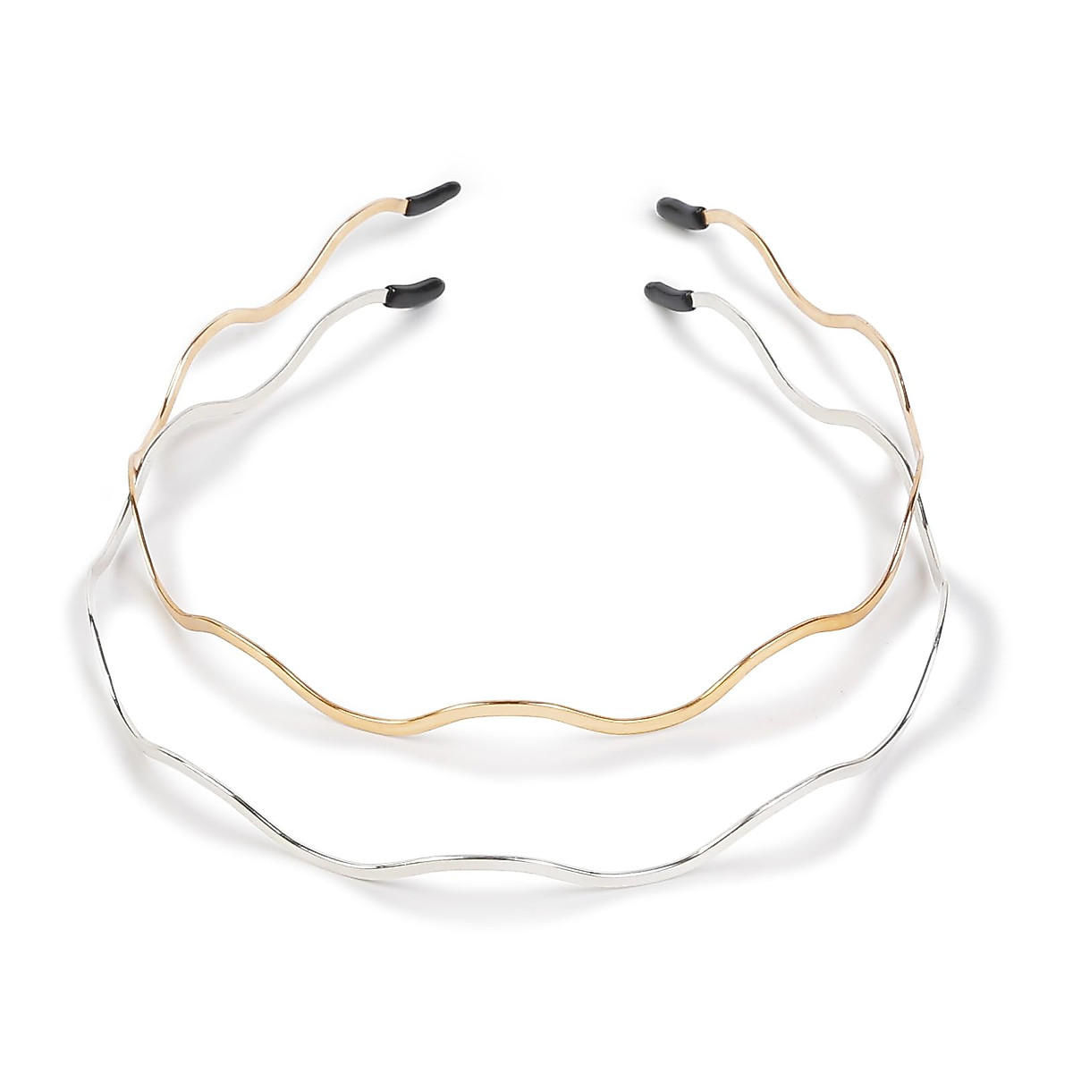 Metal Headbands for Women - Trendy & Cute Gold and Silver Designer Hair Accessories: Elastic Hair Bands for Teens & Women (2PCS)