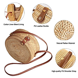 VODIU Women Bali Rattan CrossbodyBags Handmade Straw Bags Bohemian Shoulder Bag (Leather Buckle)