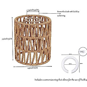 3 Pack Rattan Lamp Shade Small Boho Shades Replacement - Pendant Sconce Shade Ceiling Fan Light Covers Cylinder Woven Lampshade for Floor Lamps Pendant Light Chandelier Wall Sconces Light Fixture